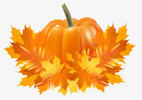 Fall Leaves And Pumpkin Decoration Png Clip Art - Pumpkin And Fall ...