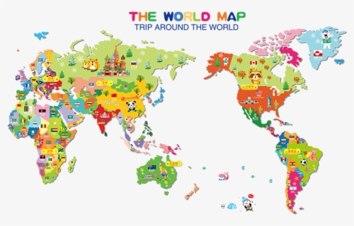 Clip Art Creative Cartoon Kindergarten Children - World Map Wall ...