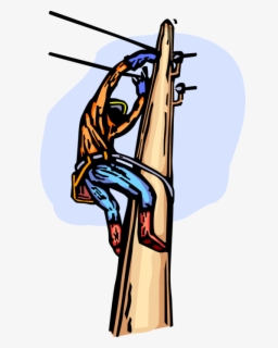 Vector Illustration Of Electrician Lineman Repairs - Electrical Power ...