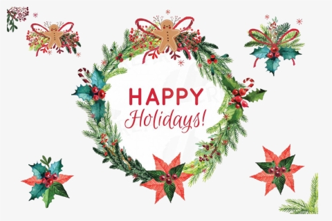 Holiday Christmas Wreath Clip Art Watercolor Pine Wood - Happy Holidays ...