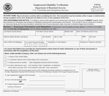 I-9 Verification - Blank Printable I9 Form , Free Transparent Clipart ...
