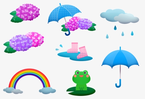 Rainy Season Frog Kawaii Asian Hydrangea Rain - Clipart Raining Kawaii ...