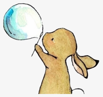 Rabbit Drawing Illustration - Cute Animal Blowing Bubble Drawing , Free ...