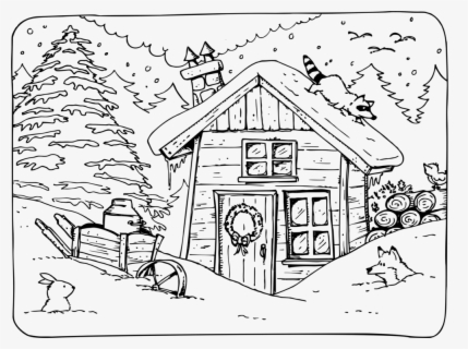 Building,line Art,shed - Winter Cabin Colouring Pages , Free ...