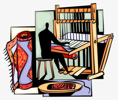 Vector Illustration Of Weaver Operates Weaving Loom - Carpet Weaving ...