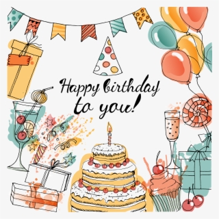 Drawing Party Food - Birthday Card Draw Balloon Cake , Free Transparent ...