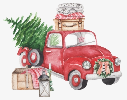 Christmas Car Clipart - Watercolor Christmas Truck , Free Transparent ...