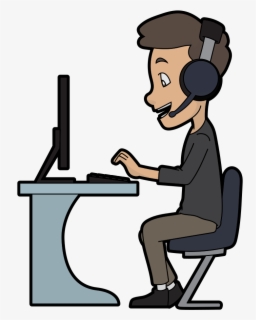 Cartoon Guy In Deep Thought Using A Computer - Guy On Computer Cartoon ...