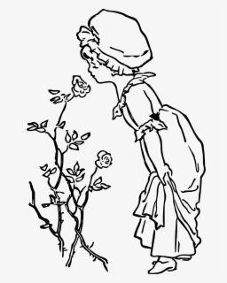 Girl Smelling Flowers - Girl Smelling Flower Drawing , Free Transparent ...