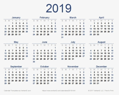 Clip Art 2019 Yearly Calendar Template - Full Printable Calendar 2019 ...