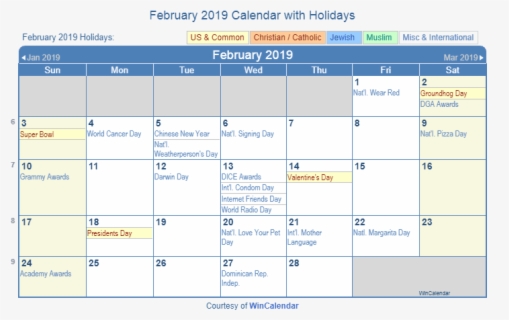 February 2019 Calendar With Holidays Printable - July 2019 Holiday ...